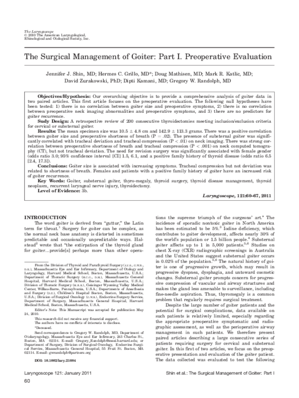 (PDF) The surgical management of goiter: Part I. preoperative evaluation