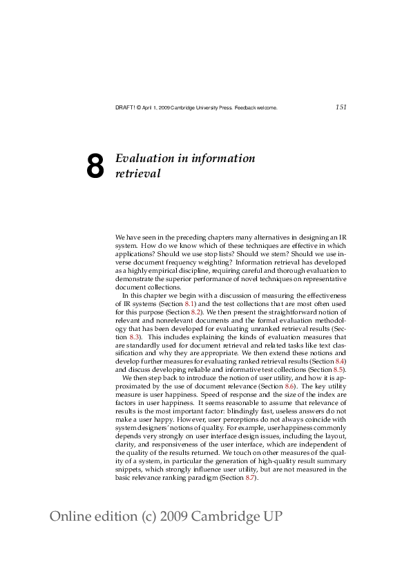 Pdf Evaluation In Information Retrieval
