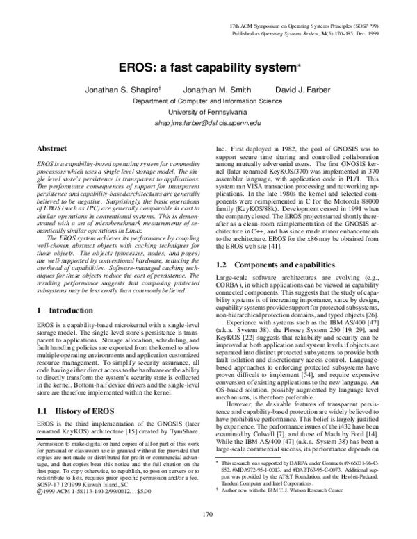 (PDF) EROS: a fast capability system