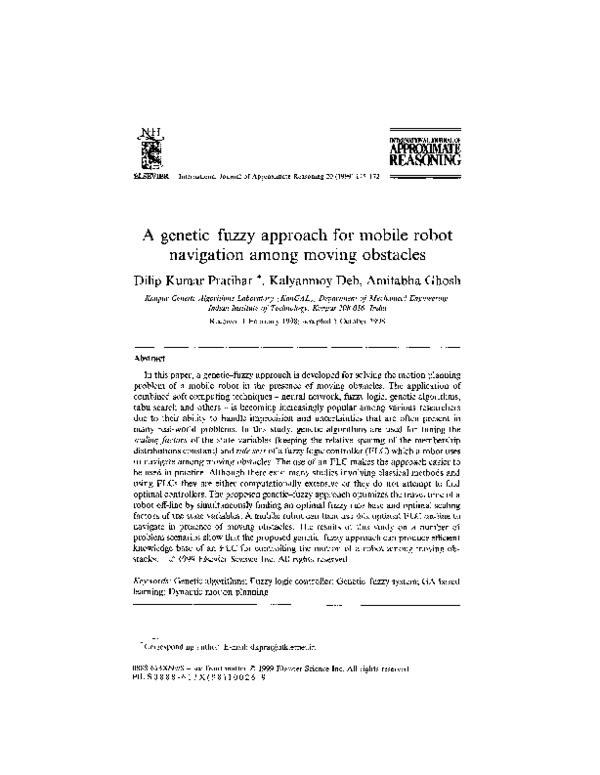 (PDF) A genetic-fuzzy approach for mobile robot navigation among moving ...