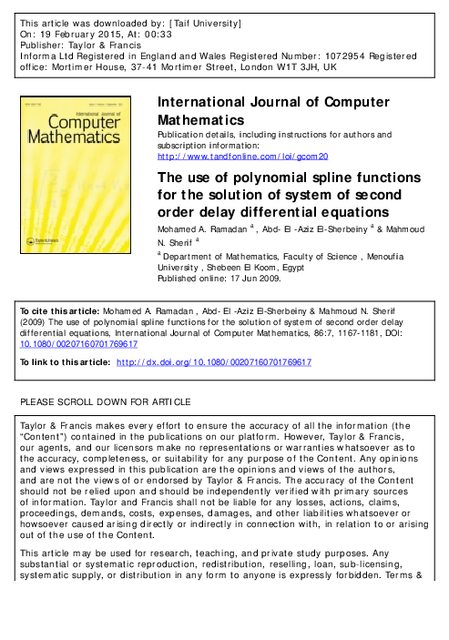 Pdf The Use Of Polynomial Spline Functions For The Solution Of System Of Second Order Delay