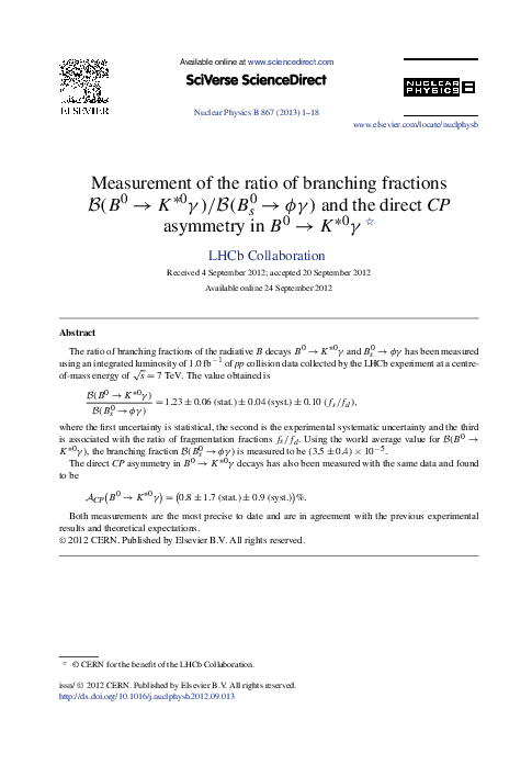 (PDF) Measurement of the ratio of branching fractions and the direct CP asymmetry in
