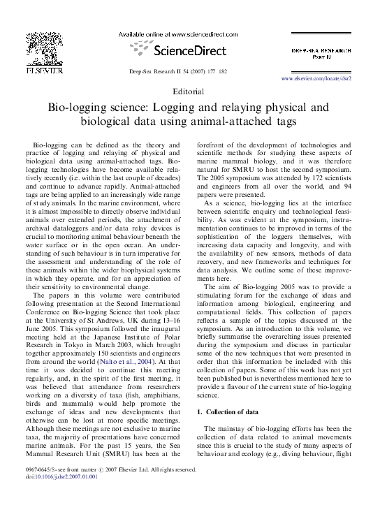 (PDF) Bio-logging science: Logging and relaying physical and biological ...