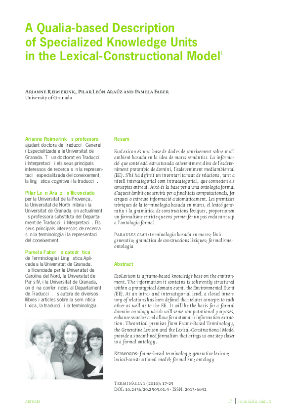 (PDF) A Qualia-based Description of Specialized Knowledge Units in the ...