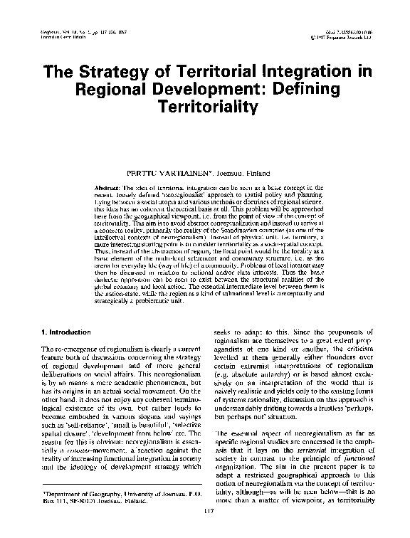 (PDF) The strategy of territorial integration in regional development ...