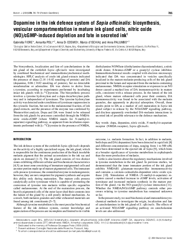 (PDF) Dopamine in the ink defence system of Sepia officinalis ...