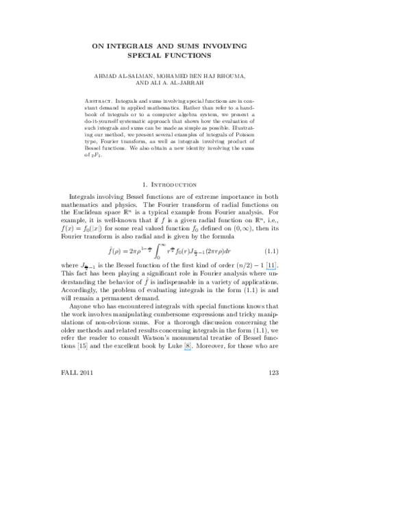 (PDF) On Integrals and Sums Involving Special Functions