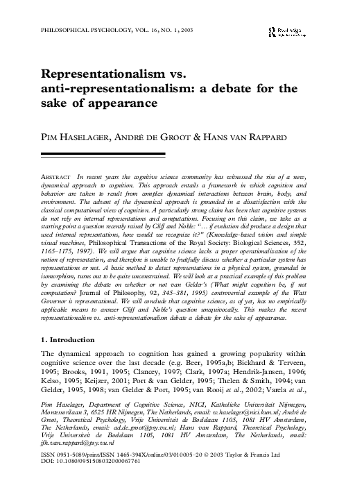 (PDF) Representationalism vs. anti-representationalism: A debate for ...