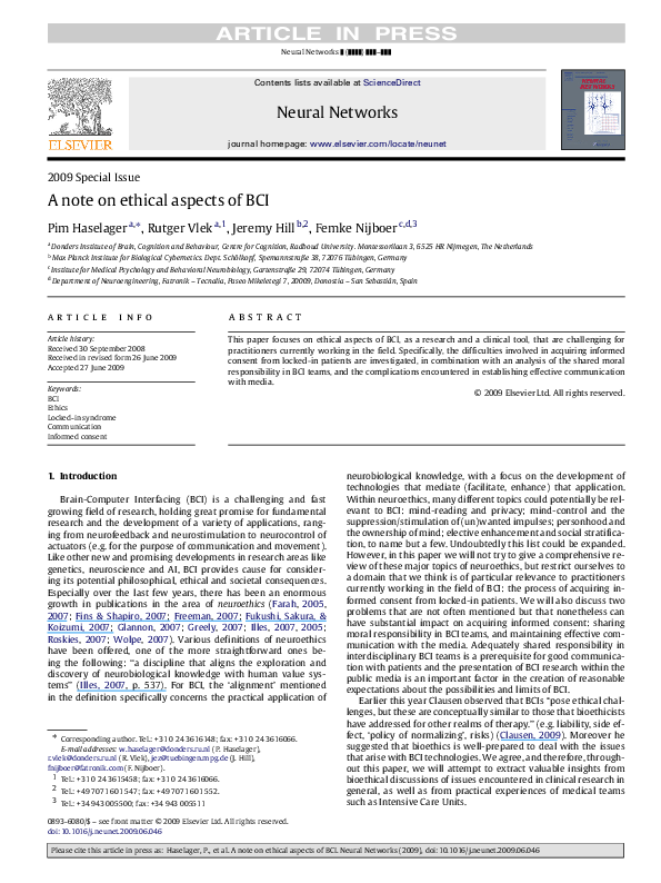 (PDF) A note on ethical aspects of BCI