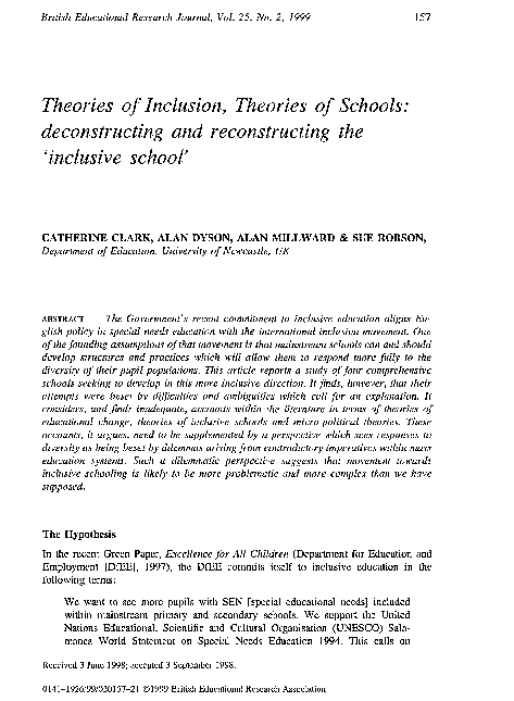 (PDF) Theories of Inclusion, Theories of Schools: deconstructing and ...