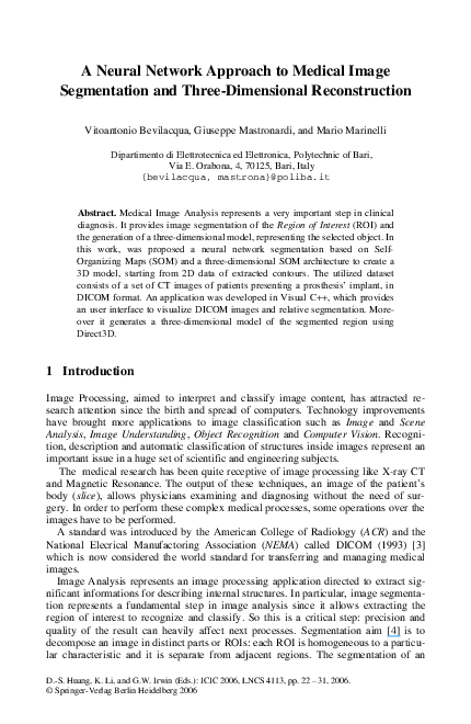 (PDF) A Neural Network Approach to Medical Image Segmentation and Three ...