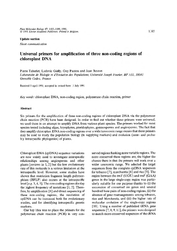(PDF) Universal primers for amplification of three non-coding regions ...