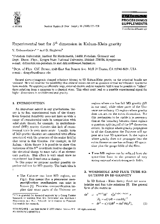 (PDF) Experimental test for 5th dimension in Kaluza-Klein gravity