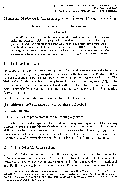 (PDF) Neural network training via linear programming