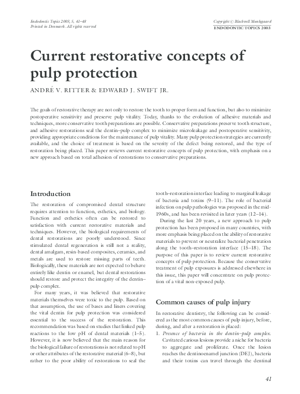 (PDF) Current restorative concepts of pulp protection