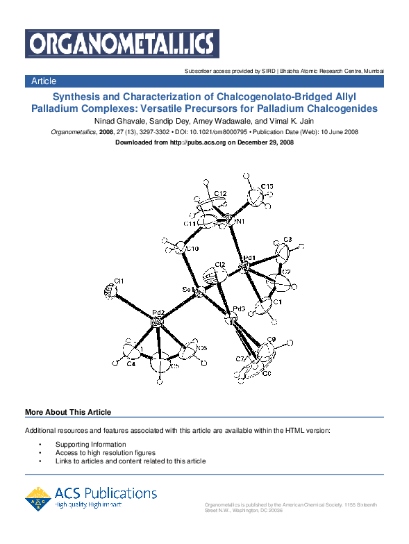 (PDF) Synthesis and Characterization of Chalcogenolato-Bridged Allyl ...