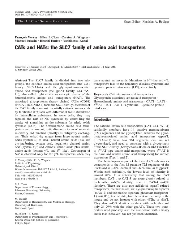 (PDF) CATs and HATs: the SLC7 family of amino acid transporters