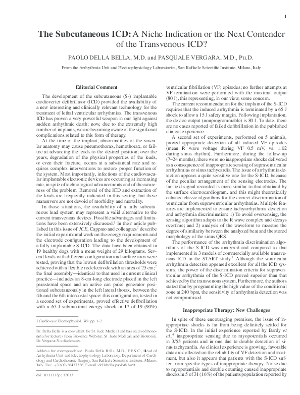 Pdf The Subcutaneous Icd A Niche Indication Or The Next Contender Of