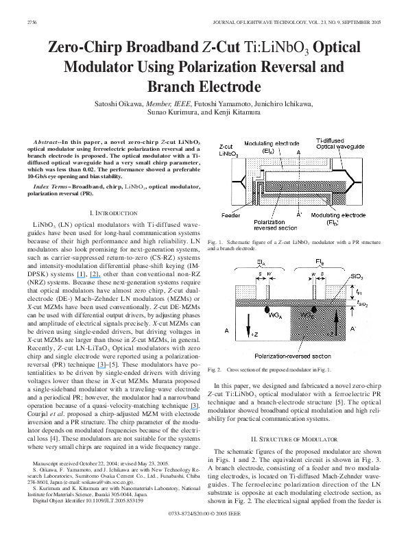 Pdf Zero Chirp Broadband Z Cut Ti Linbo3 Optical Modulator Using
