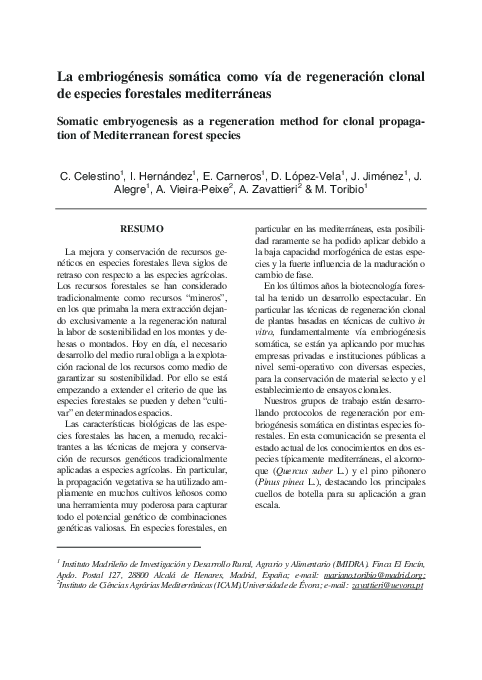 (PDF) La embriogénesis somática como via de regeneración clonal de ...
