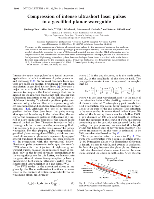(PDF) Compression of intense ultrashort laser pulses in a gas-filled planar waveguide