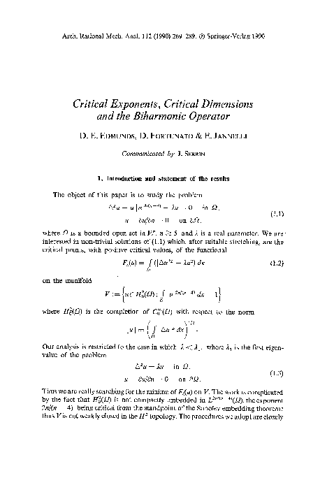 (PDF) Critical exponents, critical dimensions and the biharmonic operator