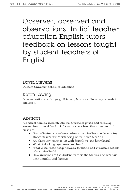 (PDF) Observer, observed and observations: Initial teacher education ...