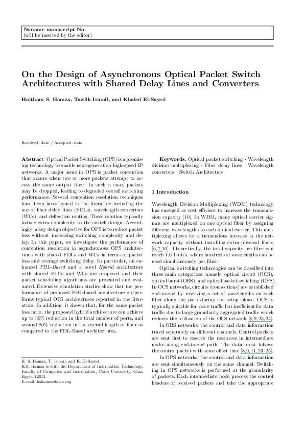(PDF) On the design of asynchronous optical packet switch architectures with shared delay lines ...