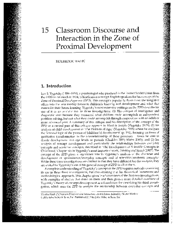 Pdf Classroom Discourse And Interaction In The Zone Of Proximal