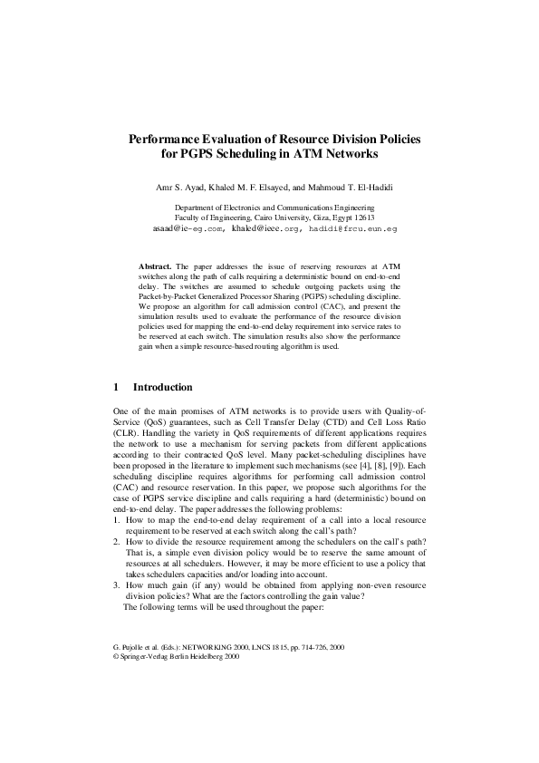 (PDF) Performance Evaluation of Resource Division Policies for PGPS Scheduling in ATM Networks