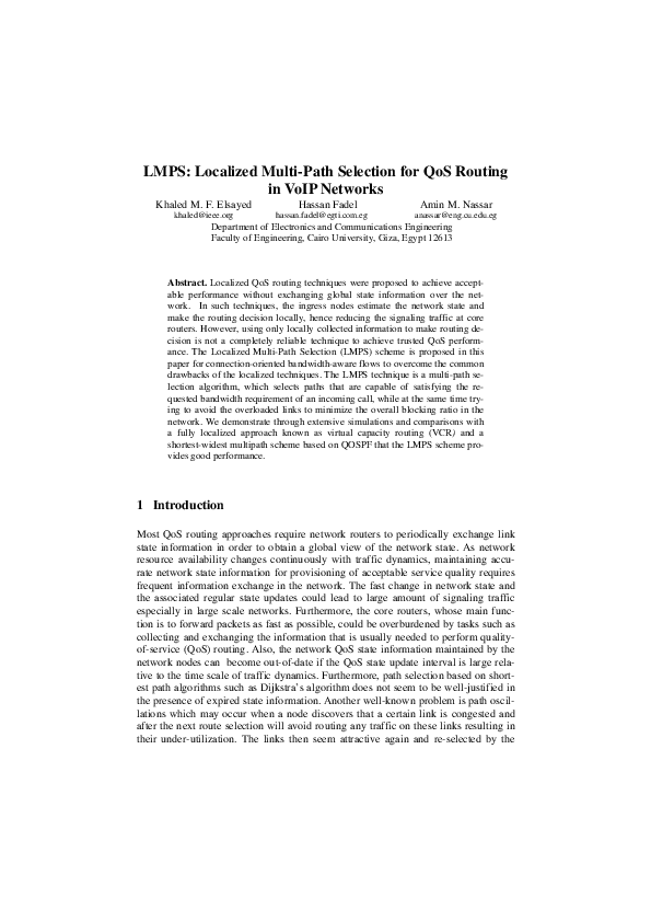 Pdf Lmps Localized Multipath Selection For Qos Routing In Voip Networks