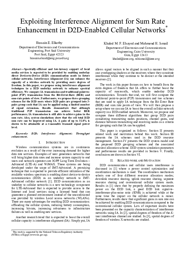 Pdf Exploiting Interference Alignment For Sum Rate Enhancement In D2d Enabled Cellular Networks