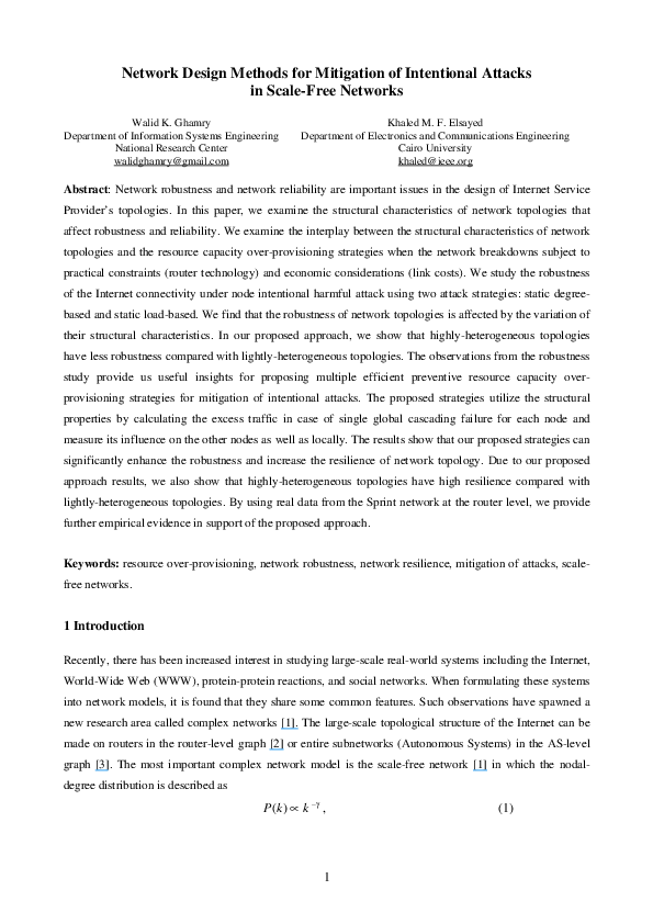 (PDF) Network design methods for mitigation of intentional attacks in ...