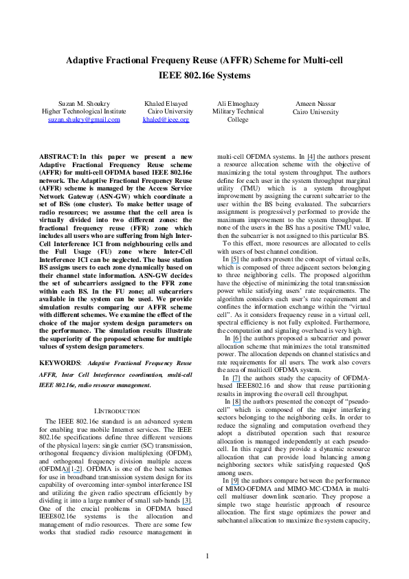 Pdf Adaptive Fractional Frequency Reuse Affr Scheme For Multi Cell Ieee 80216e Systems