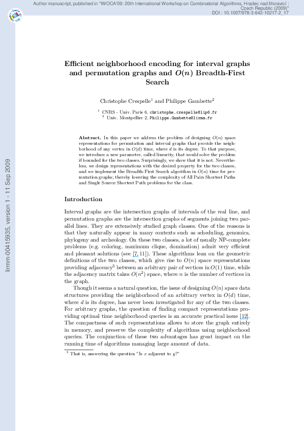 Pdf Efficient Neighborhood Encoding For Interval Graphs And Permutation Graphs And On