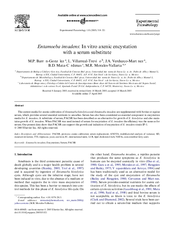 (PDF) Entamoeba invadens: In vitro axenic encystation with a serum ...