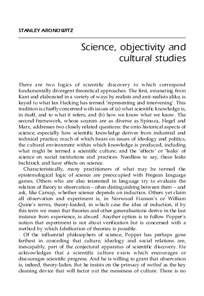 (PDF) Science, objectivity and cultural studies