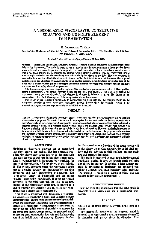 (PDF) A viscoelastic-viscoplastic constitutive equation and its finite element implementation