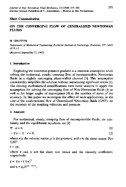 (PDF) On the converging flow of generalized newtonian fluids