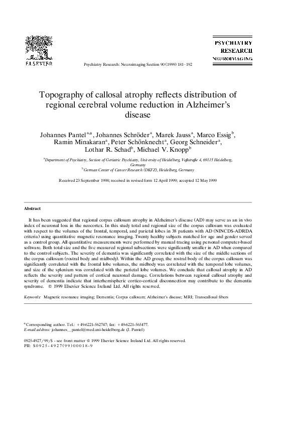 (PDF) Topography of callosal atrophy reflects distribution of regional ...