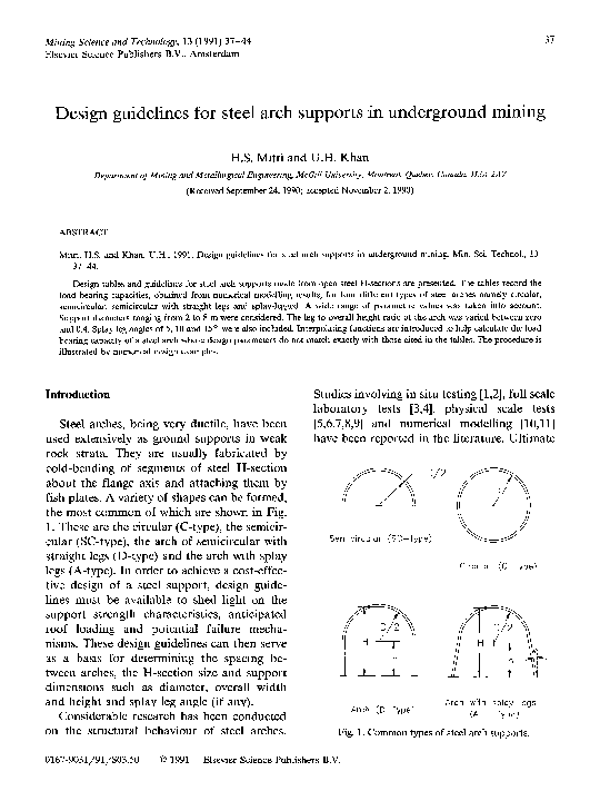 (PDF) Design guidelines for steel arch supports in underground mining
