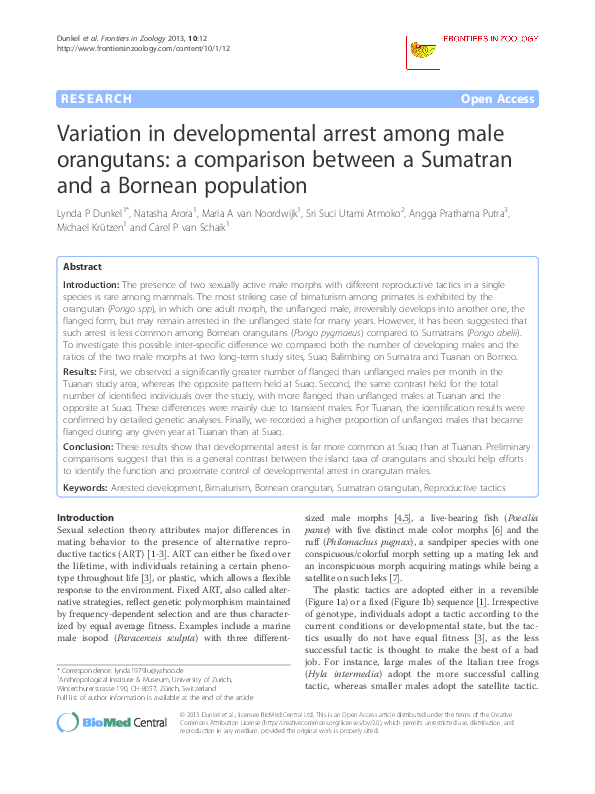 Pdf Variation In Developmental Arrest Among Male Orangutans A Comparison Between A Sumatran