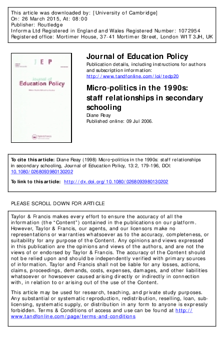 (PDF) Micro-politics in the 1990s: staff relationships in secondary ...