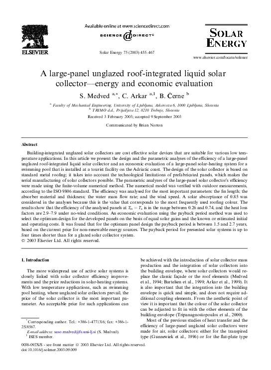 (PDF) A large-panel unglazed roof-integrated liquid solar collector ...