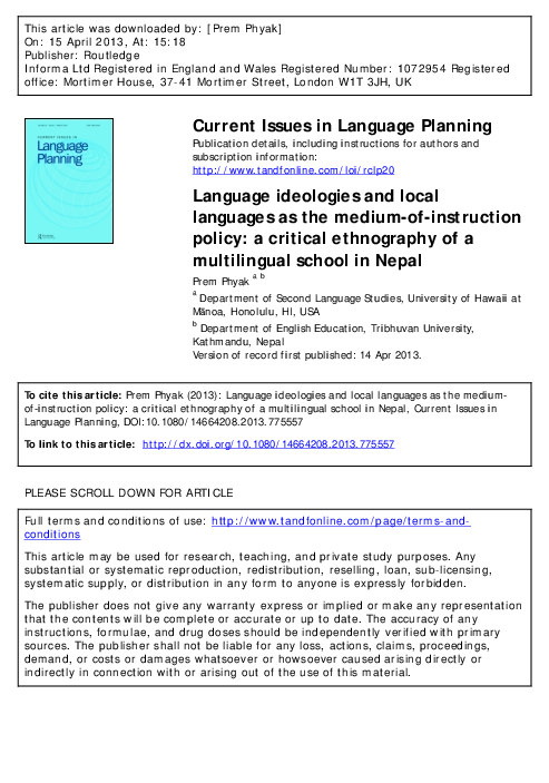 (PDF) Language ideologies and local languages as the medium-of ...