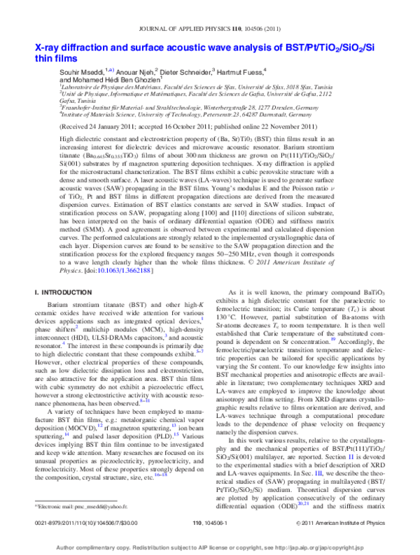 (PDF) X-ray diffraction and surface acoustic wave analysis of BST/Pt ...