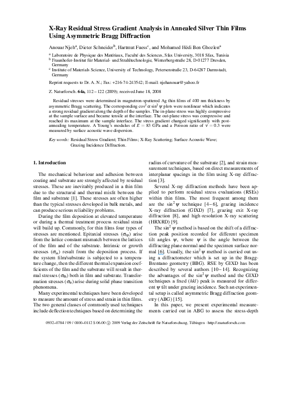 (PDF) X-ray diffraction measurement of residual stress in epitaxial ZnO ...