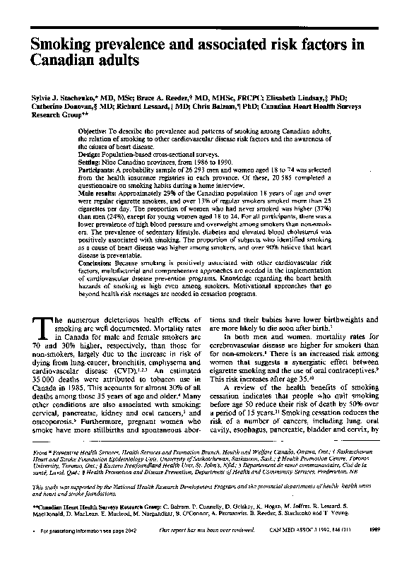 (PDF) Smoking prevalence and associated risk factors in Canadian adults ...