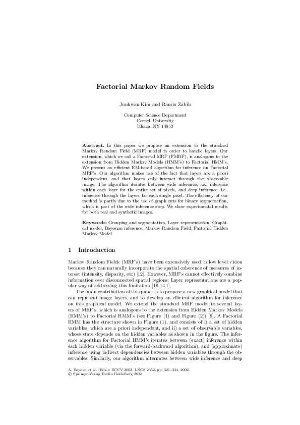 (PDF) Factorial Markov Random Fields | R. Zabih - Academia.edu