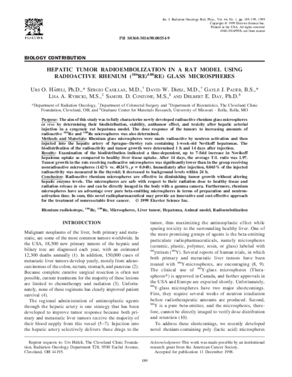(PDF) Hepatic tumor radioembolization in a rat model using radioactive ...
